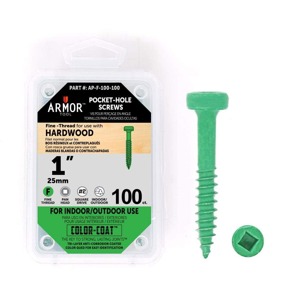 Armor Tool Pocket Hole Screws - 100 Pack - 25mm (1″) Fine-Thread | Wood ...